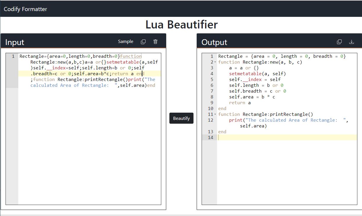 Lua Beautifier Online Lua Beautifier Online