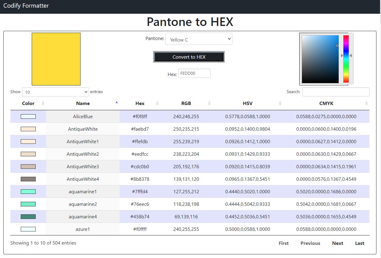 Pantone to Hex Converter Online - Codifyformatter