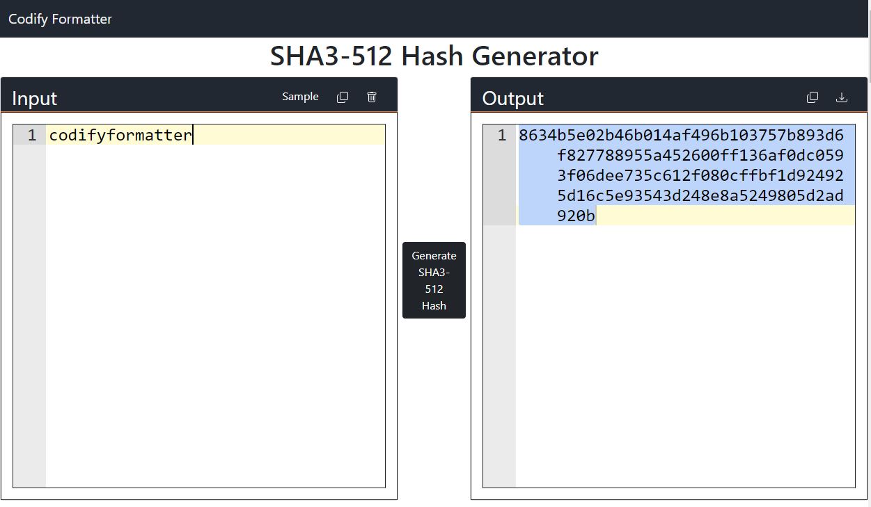 SHA3-512 Hash Generator Online - Codifyformatter